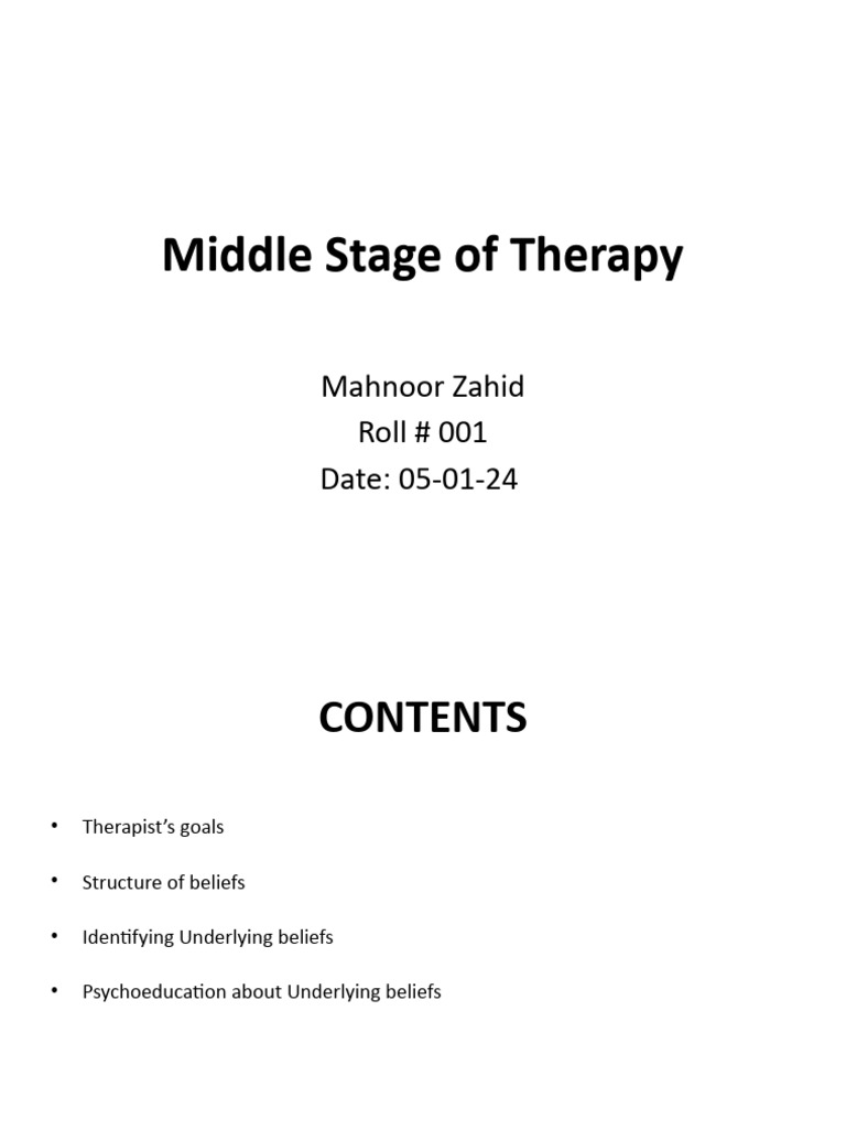 Middle Stage of Therapy: Mahnoor Zahid Roll # 001 Date: 05-01-24 ...