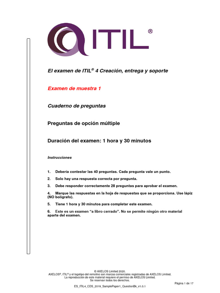 El Examen de ITIL 4 Creación, Entrega y Soporte | PDF | Itil | Ingeniería de software
