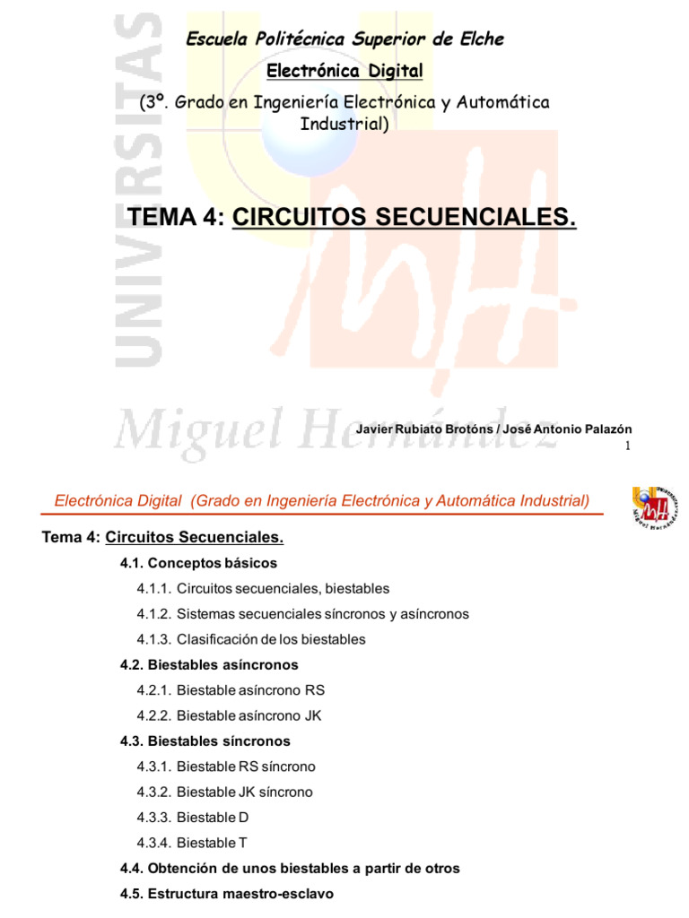 Tema 4 Circuitos Secuenciales 2020-2021pdf | PDF | Electrónica | Ingeniería Informática