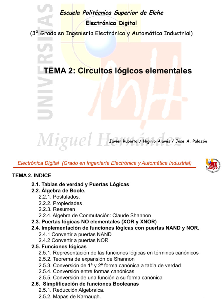Tema 2 - Circuitos Logicos Elementales - 2020-2021 | PDF | Puerta lógica | Álgebra