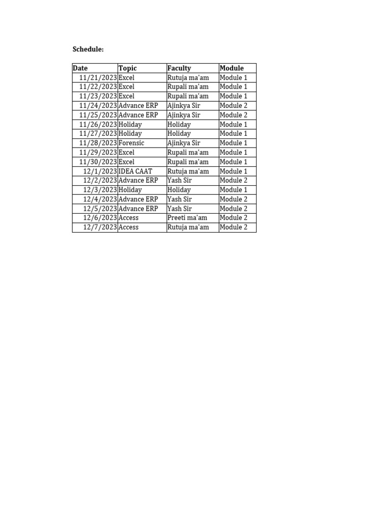 Key Notes & Schedule | PDF