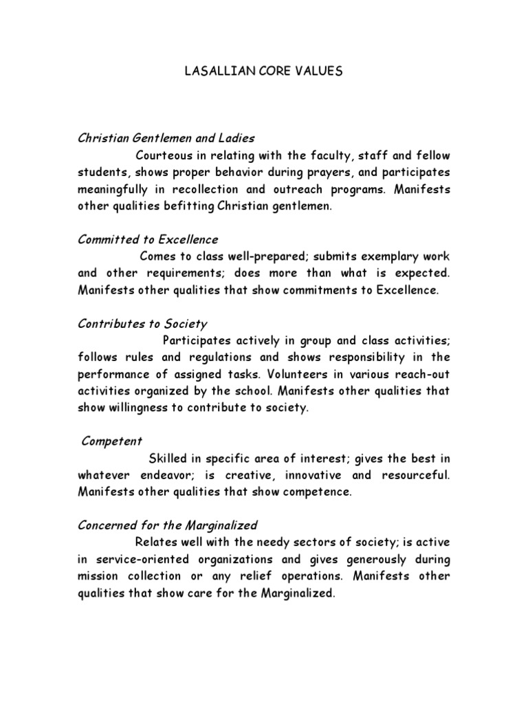 Lasallian Core Values | PDF