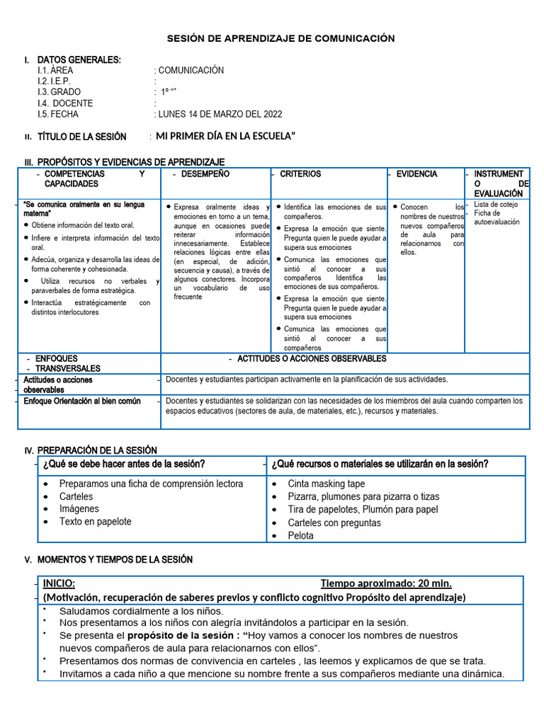 SESIÓN DE APRENDIZAJE DE COMUNICACIÓN | PDF | Evaluación | Salón de clases