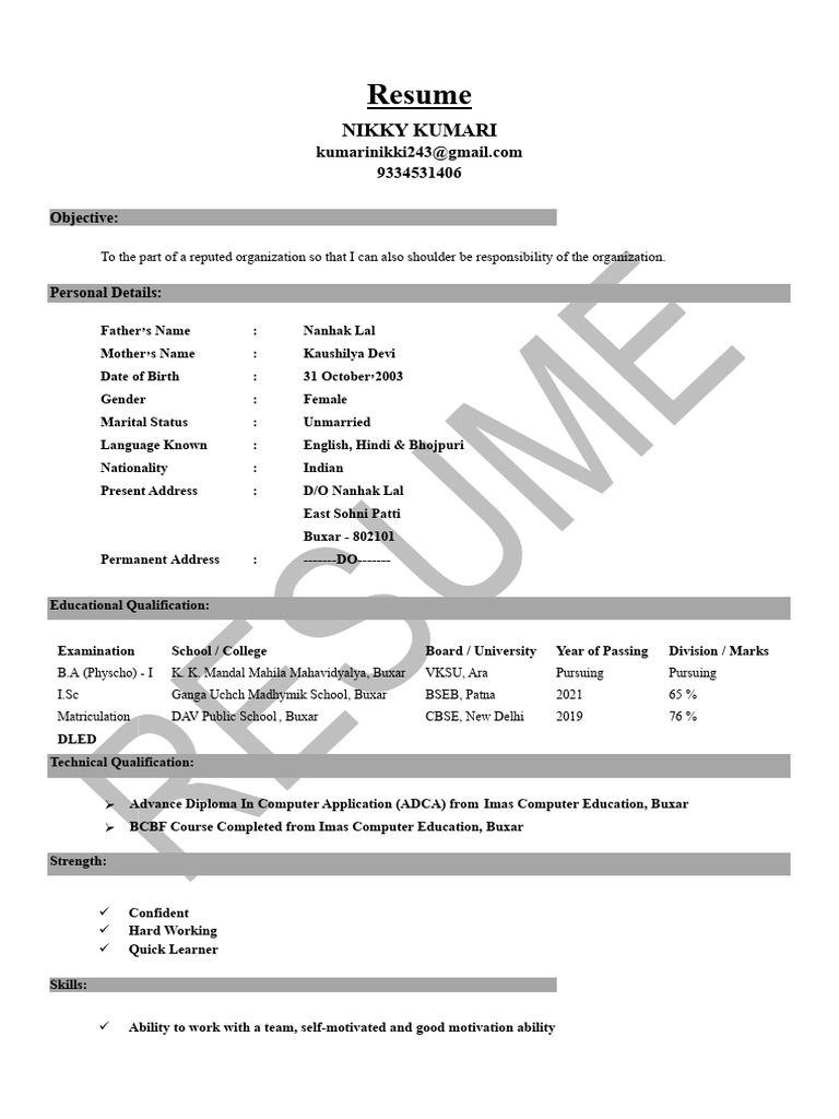 Resume of Nikki[1] (1) | PDF | Learning