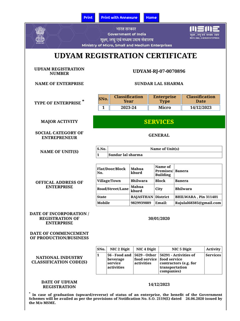 Print - Udyam Registration Certificate | PDF