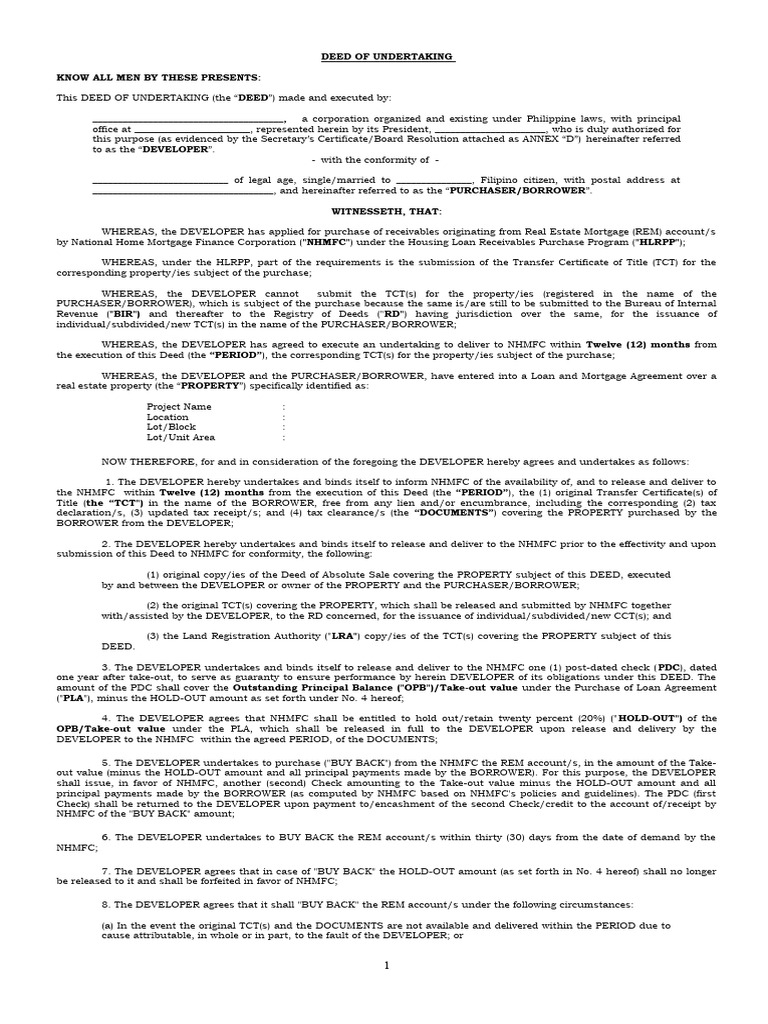 DOU-TCT-without-SPA-Template | PDF | Deed | Mortgage Law