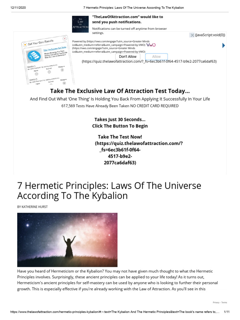 7 Hermetic Principles - Laws of The Universe According To The Kybalion | PDF