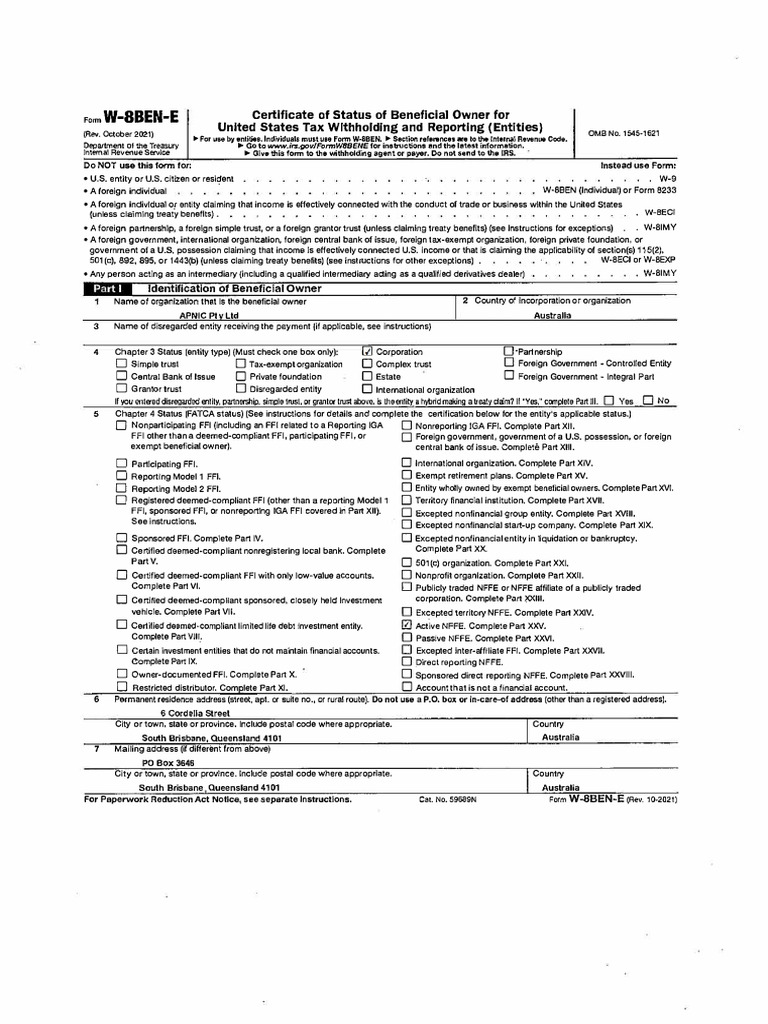 W 8BEN E Form 2023 | Download Free PDF | Internal Revenue Service ...