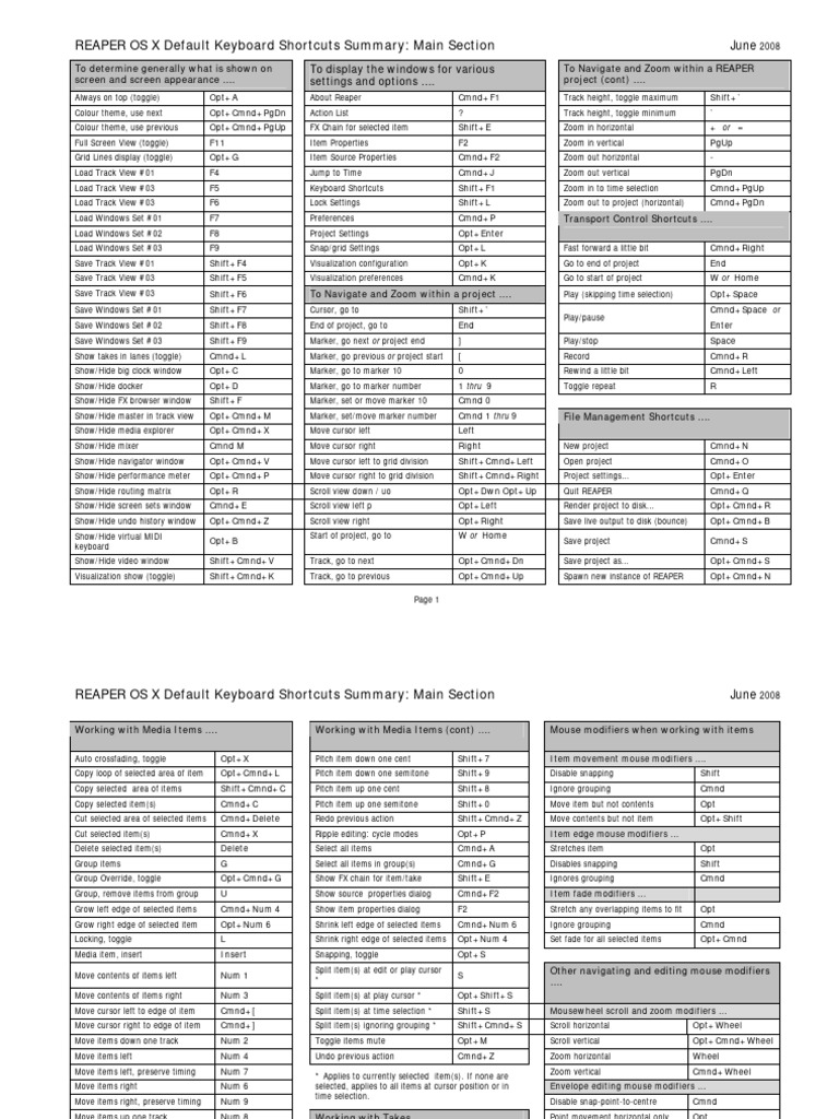 Reaper Keyboard Shortcut Sos X | PDF | Computer Keyboard | Computer Science