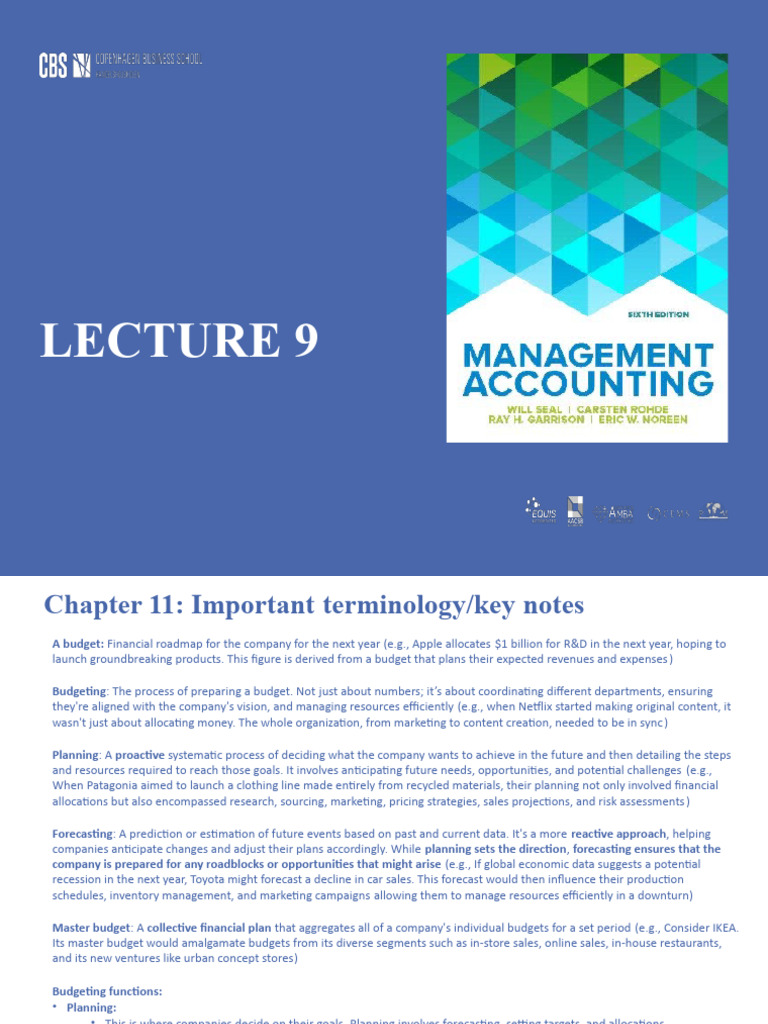 Slides For Lecture 9 | PDF | Budget | Forecasting