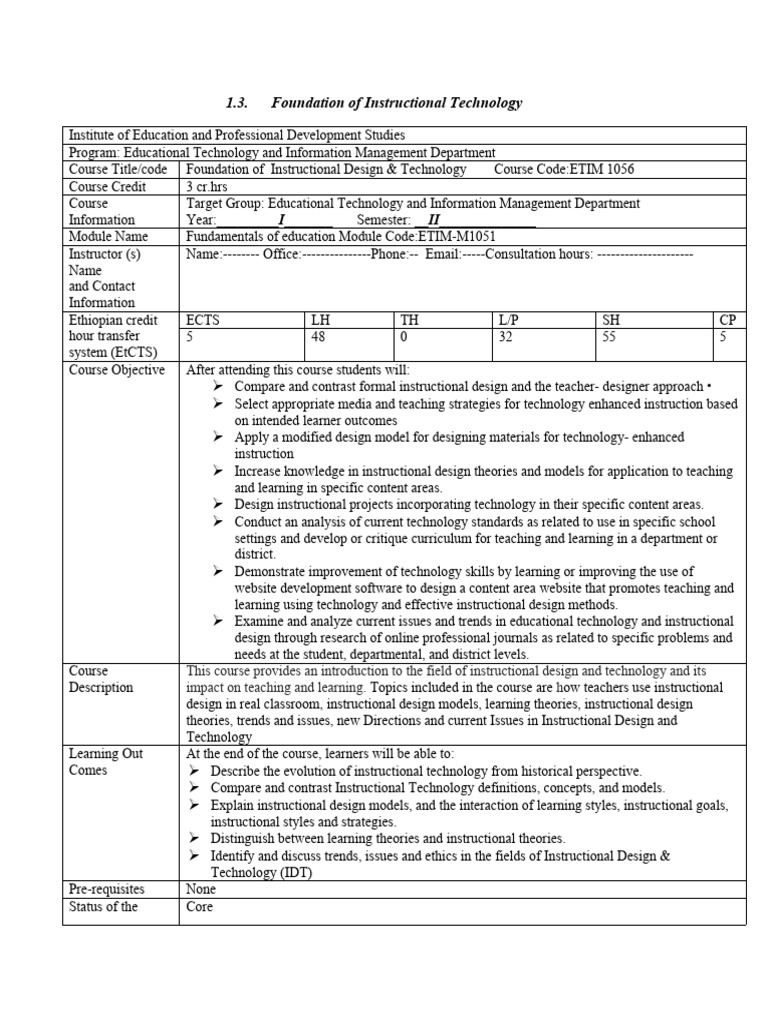 Foundation of Instructional Technology | PDF | Instructional Design | Educational Technology