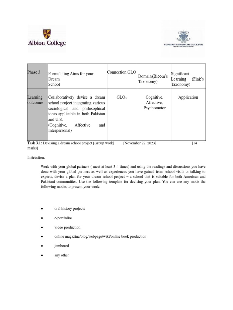 Dream School Project Blueprint | PDF | Classroom | Project Based Learning
