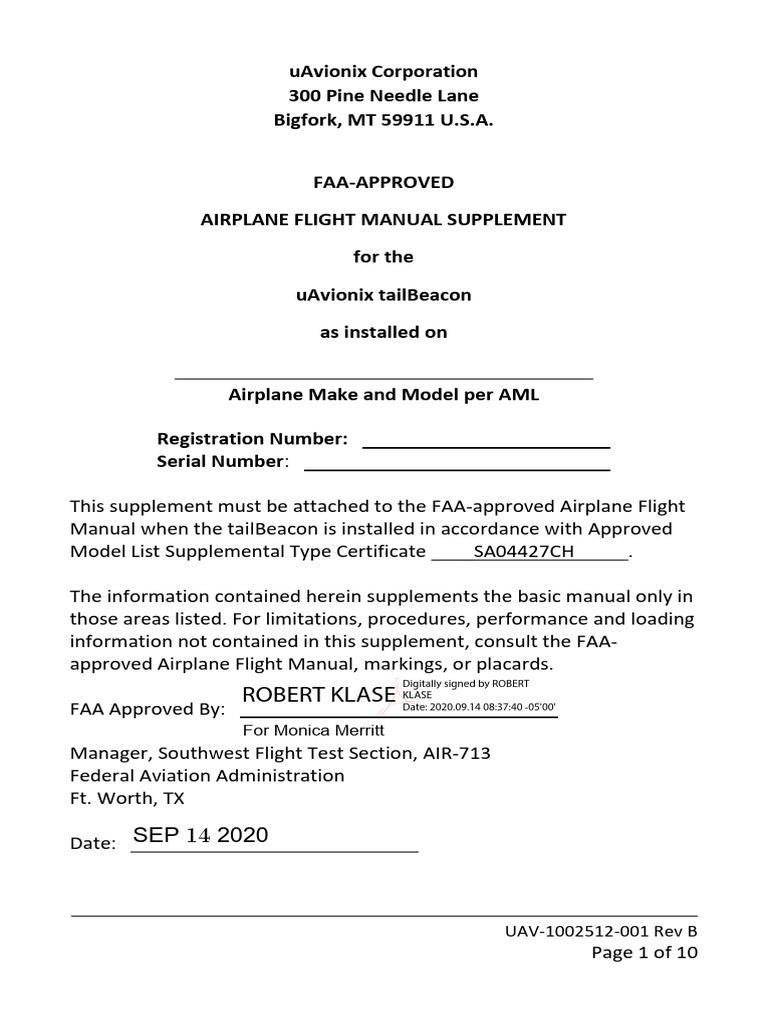 Tailbeacon Flight Manual Supplement UAV 1002512 001 Rev B | PDF ...
