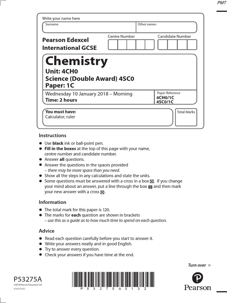 January 2018 QP - Paper 1C Edexcel Chemistry IGCSE - 231203 - 134431 | PDF