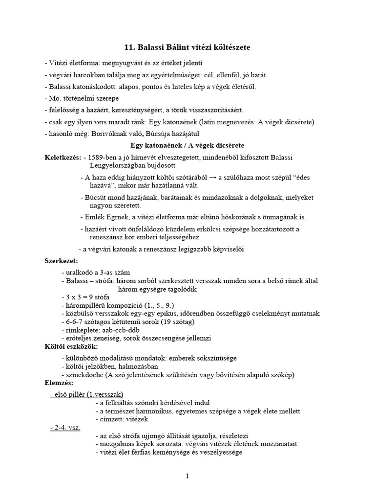 Balassi Bálint Vitézi Költészete | PDF