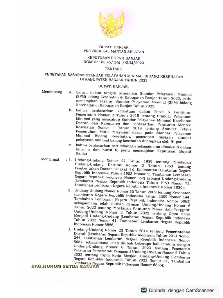 SK Penetapan Sasaran SPM 2023 | PDF