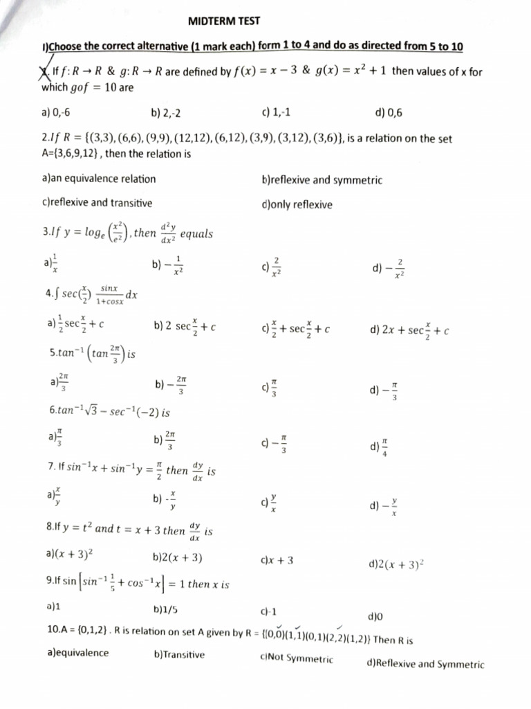 Midterm Test on Relations and Functions | PDF | Geometry | Mathematical ...