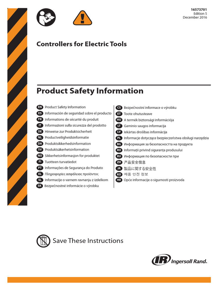 Product Safety Information: Controllers For Electric Tools | PDF ...