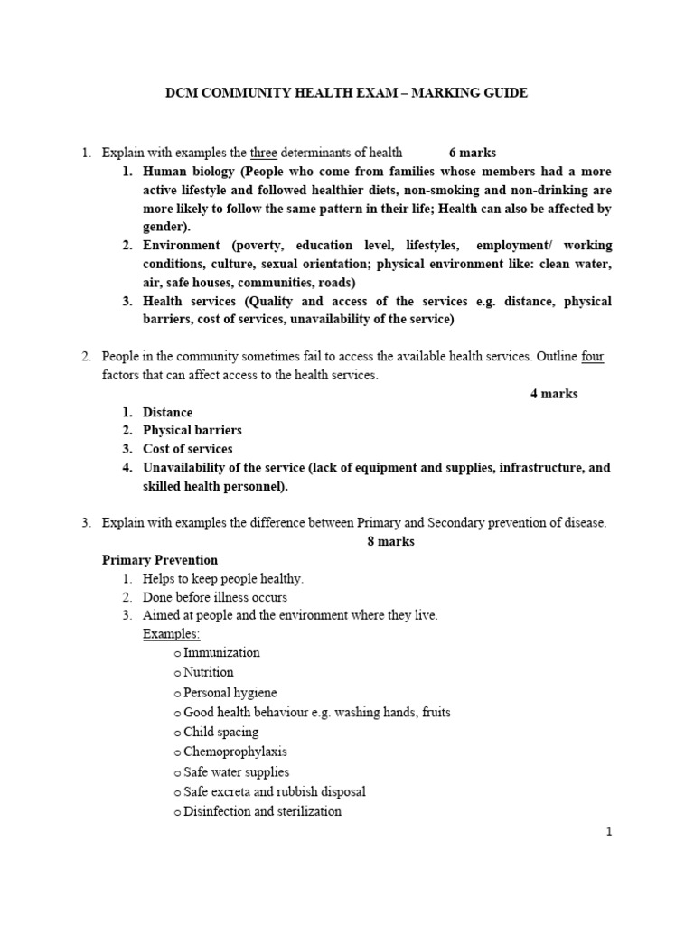 Community Health Exam Marking Guide | PDF