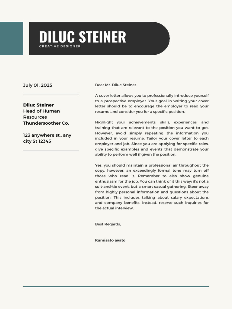 Modern Entry Level Fresher Cover Letter Resume | PDF