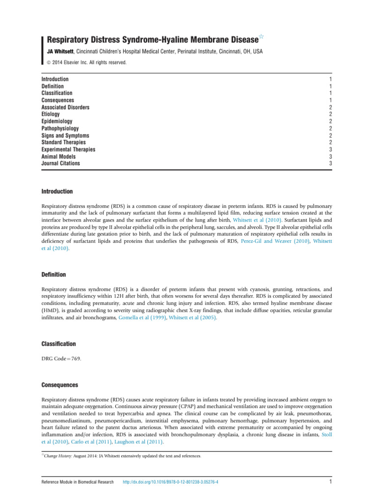 Respiratory Distress Syndrome-Hyaline Membrane Disease | PDF | Lung ...