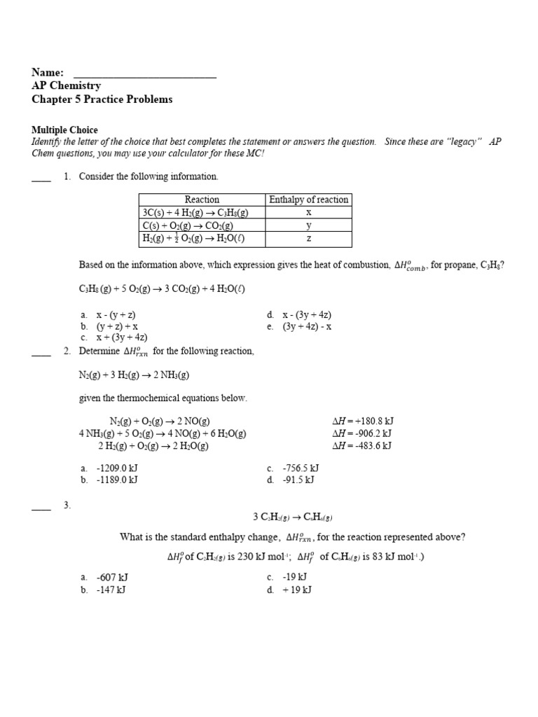 AP Thermochemistry Problems 2020 | PDF | Propane | Applied And ...