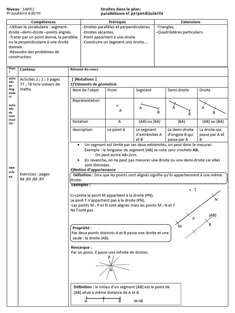 Droites Dans Le Plan | PDF | Droite (mathématiques) | Perpendicularité