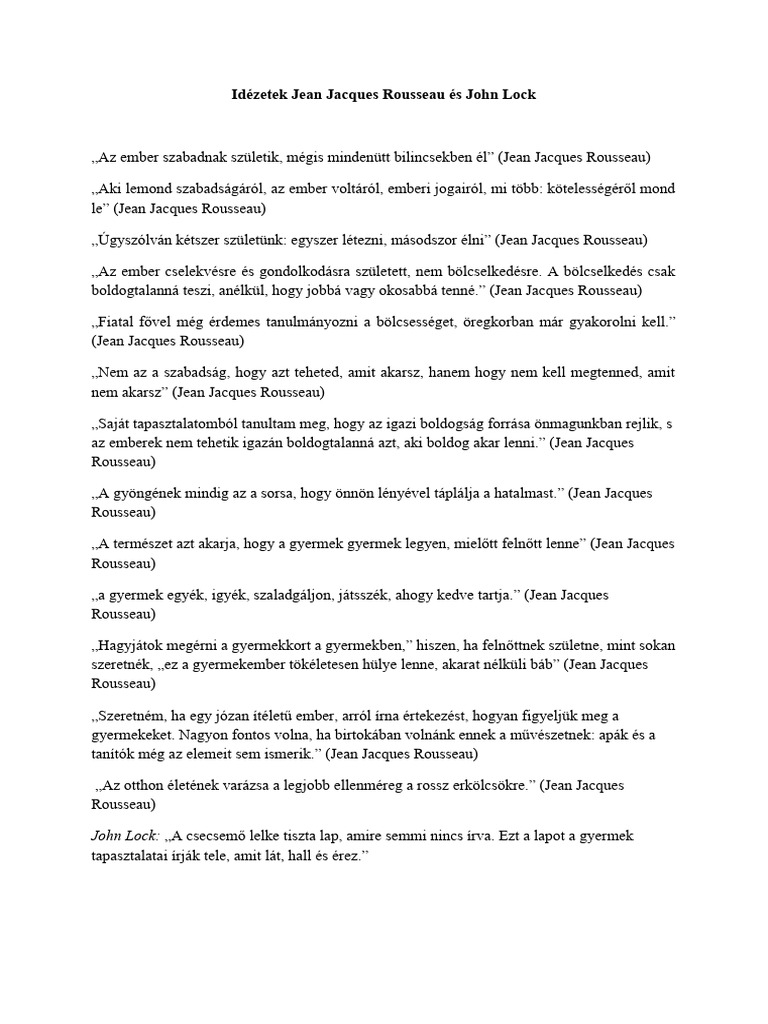5 Idézetek Rousseau És Lock | PDF
