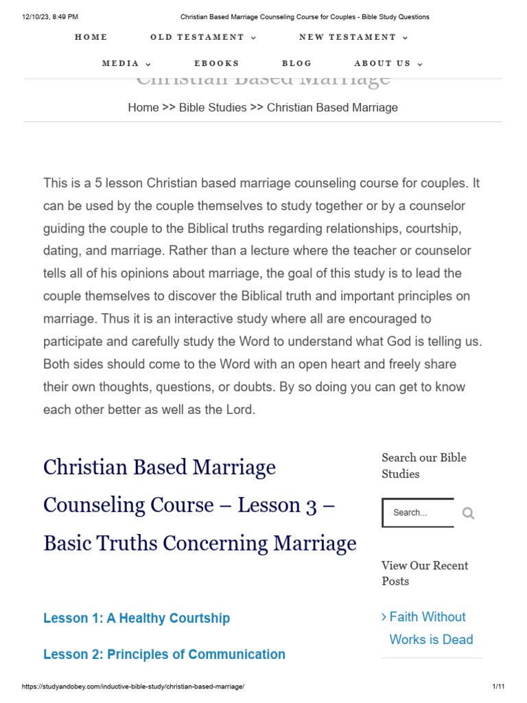 Christian Based Marriage Counseling Course For Couples - Bible Study ...