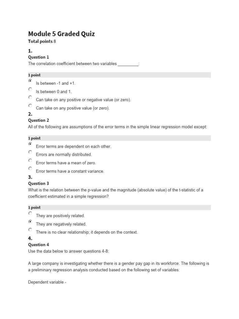 Coursera - Stats Module 5 Graded Quiz | PDF | Regression Analysis ...
