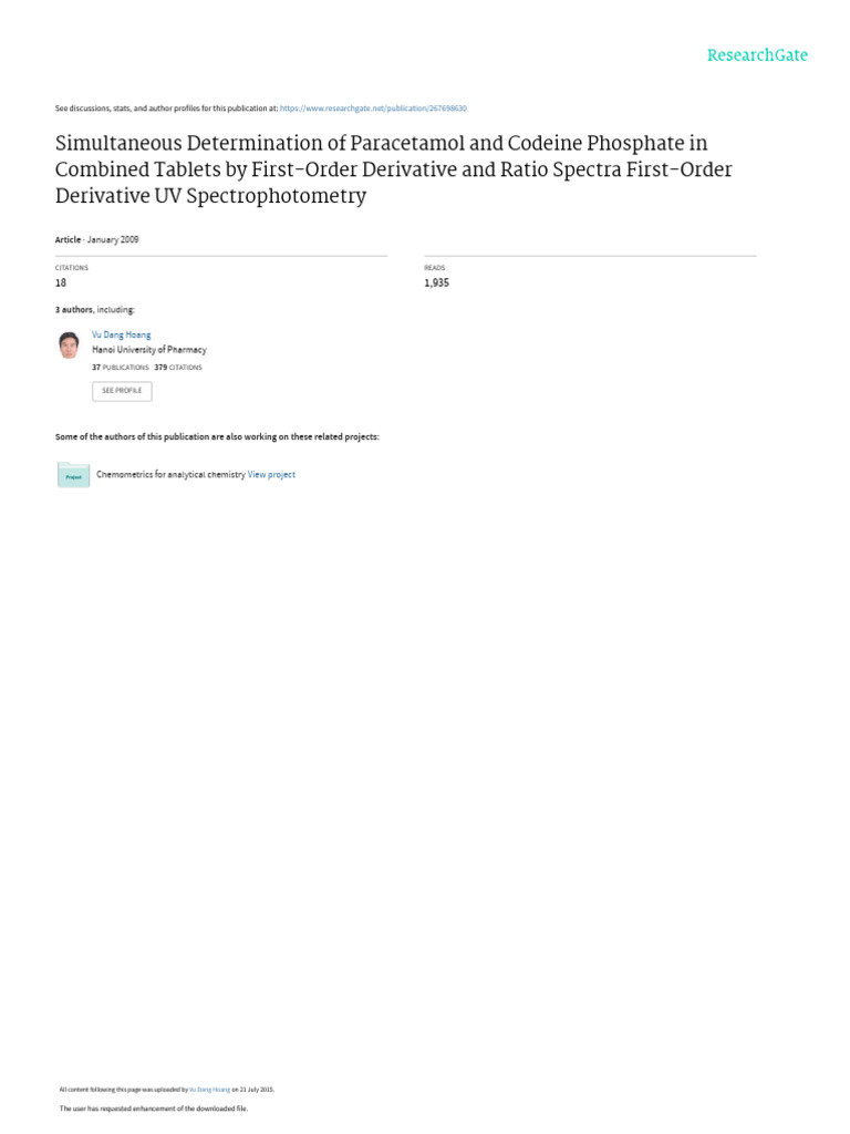 Simultaneous Determination Of Paracetamol And Code Pdf Spectrophotometry Detection Limit