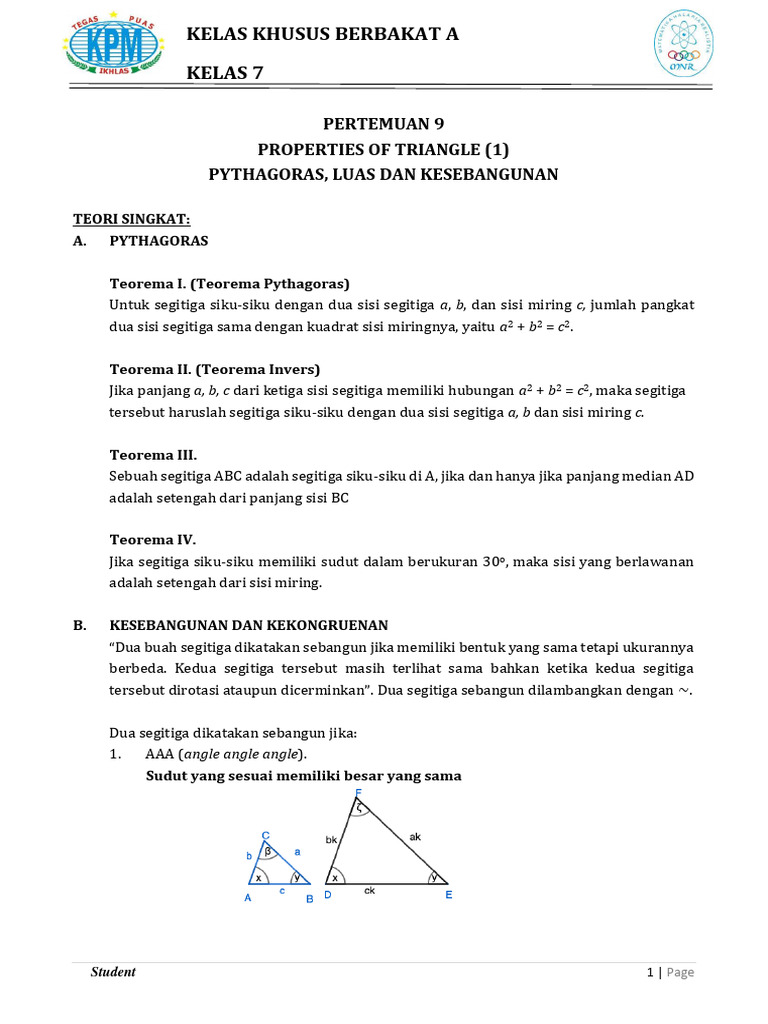 Materi 1-Berbakat A07-MTK-Properties of Triangle | PDF