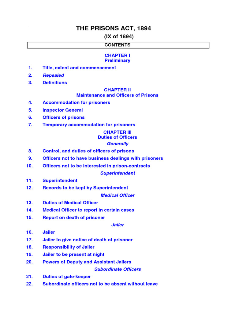Prisons Act 1894 | Download Free PDF | Prison | Penal Labour
