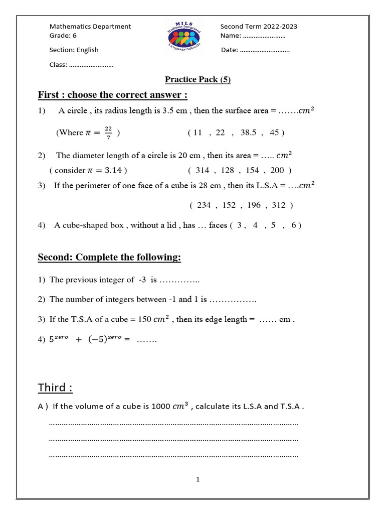 Maths Practice Pack G6 Week 5 | PDF | Area | Elementary Geometry