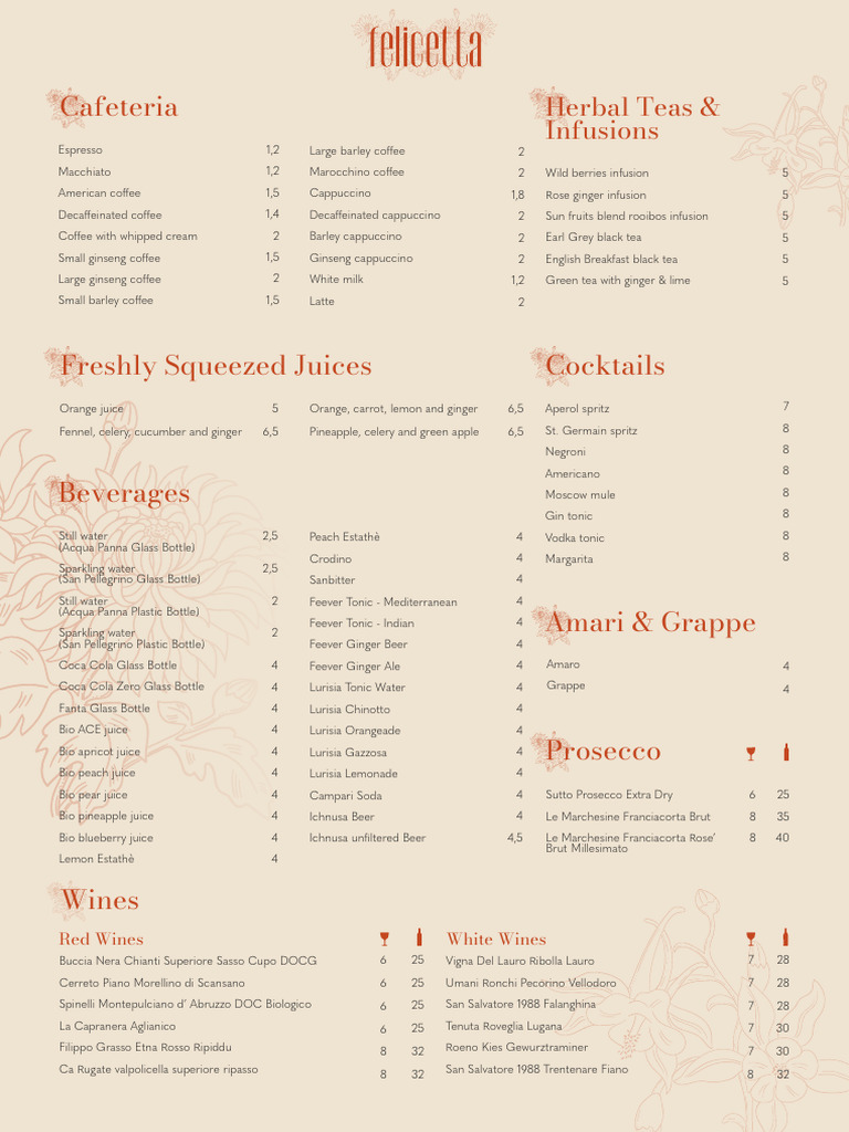 Menu Felicetta Eng | PDF | Coffee | Drink