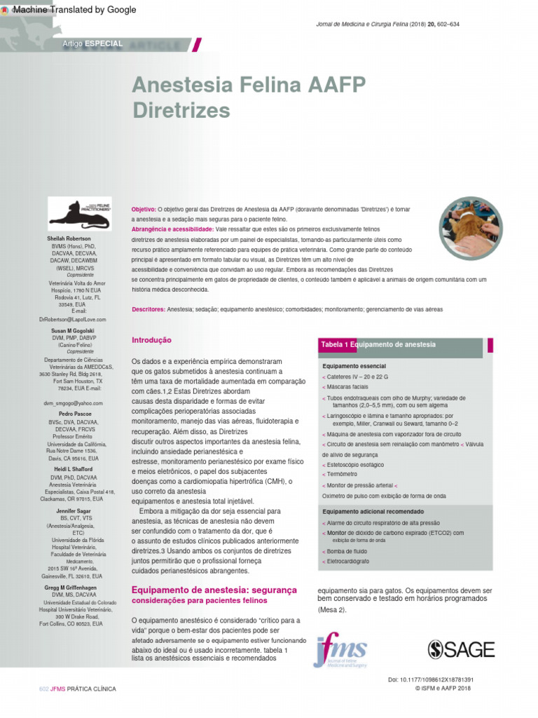 Robertson Et Al 2018 Aafp Feline Anesthesia Guidelines Compressed 2 ...