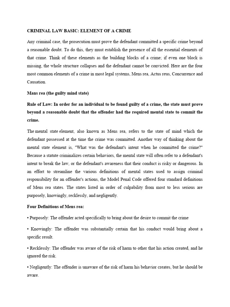 CRIMINAL LAW BASIC | PDF | Mens Rea | Element (Criminal Law)