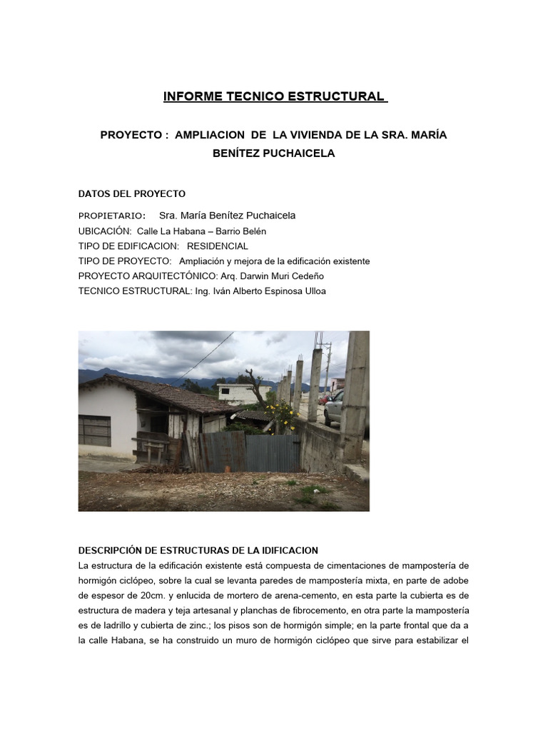 Informe Estructural Maria Benitez Puchaicela | PDF
