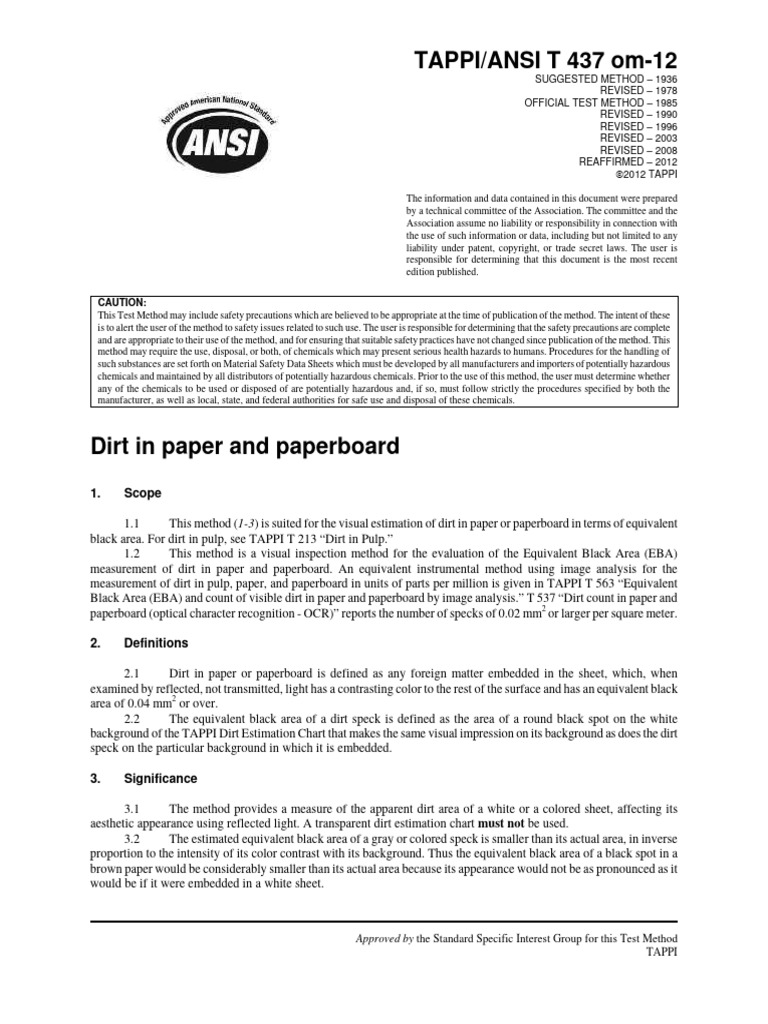 TAPPI/ANSI T 437 Om-12: 1. Scope | Download Free PDF | Significant ...