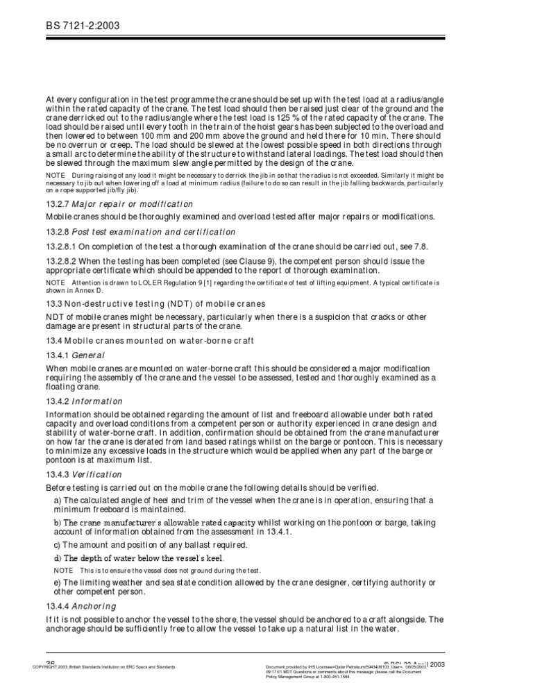 Bs 7121 Part2-2003 (Code of Practice For Safe Use of Cranes-I | PDF