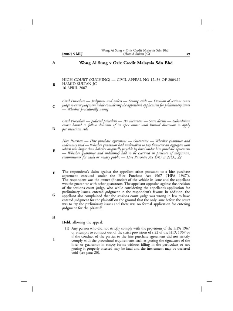 Wong Ai Sung V Orix Credit Malaysia SDN BHD | PDF