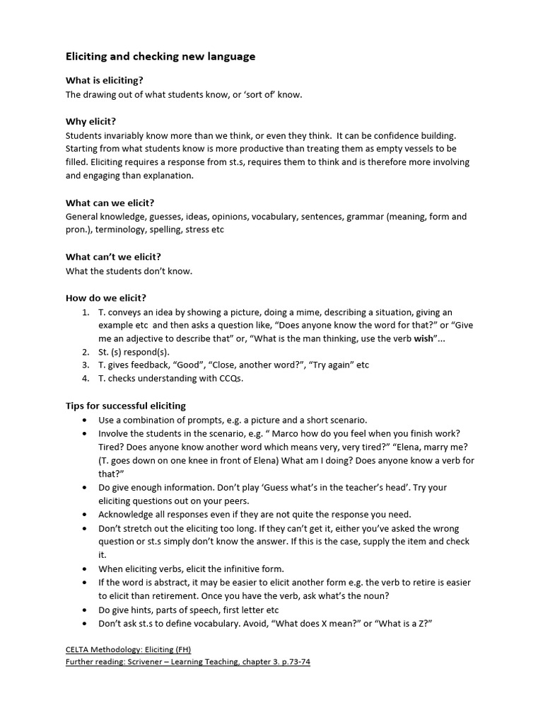 Eliciting and Checking New Language | Download Free PDF | Verb | Part ...