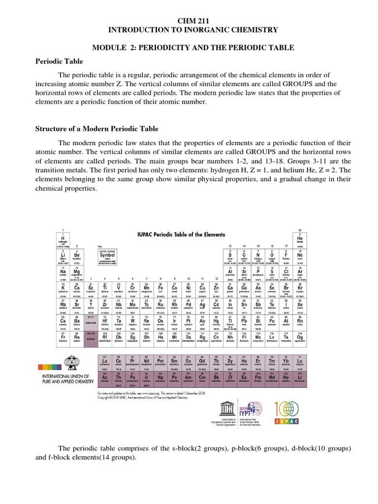 Module 2 Periodicity and Periodic Table CHM 211 2021-22 | PDF ...