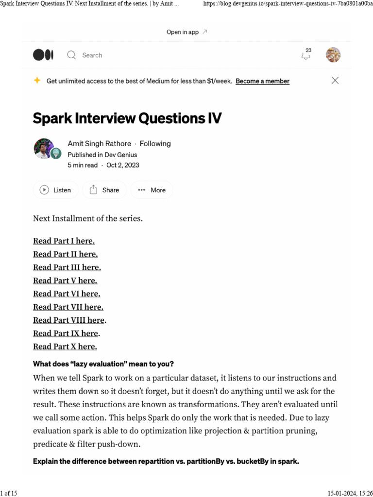Spark Interview Questions IV. Next Installment of The Series. - by Amit Singh Rathore - Dev ...