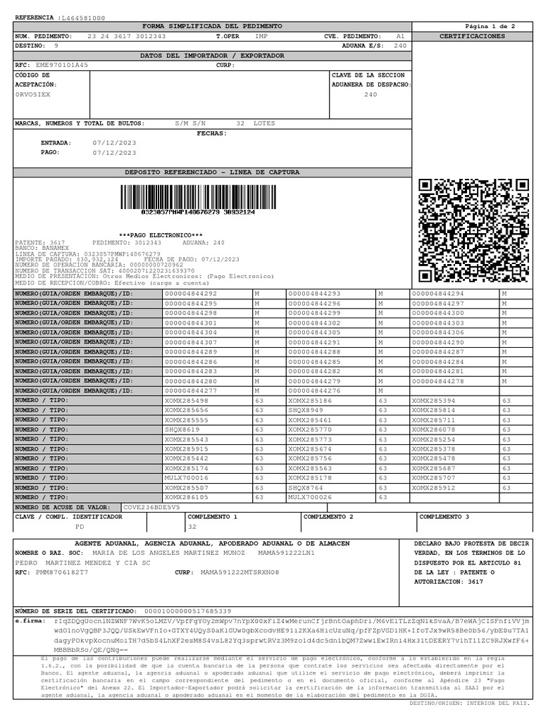 Forma Simplificada Del Pedimento Certificaciones: Datos Del Importador ...