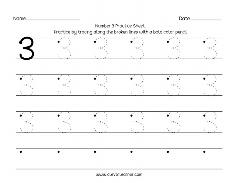 Number Three Practice Worksheet Starter | PDF
