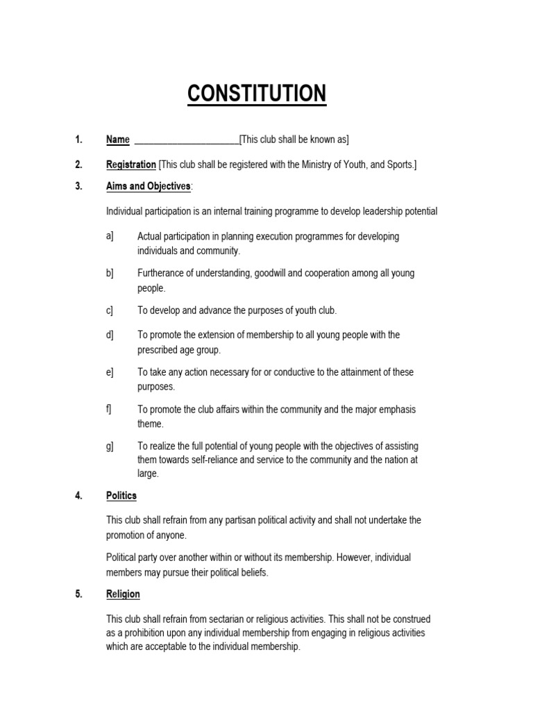 Youth Club Constitution and Governance | PDF | Presidents Of The United ...