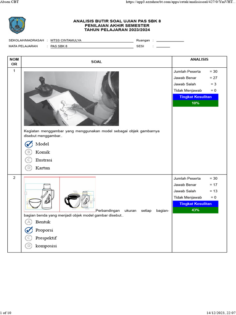 Analisis Butir Soal 8B | PDF