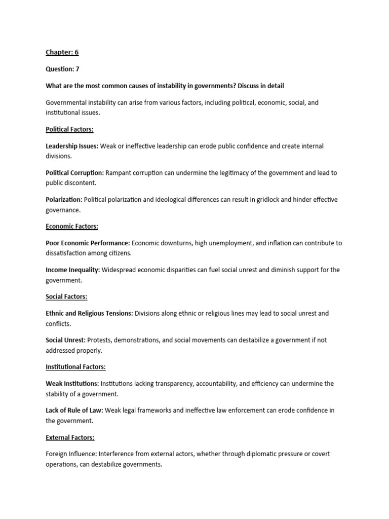 What are the most common causes of instability in governments | PDF