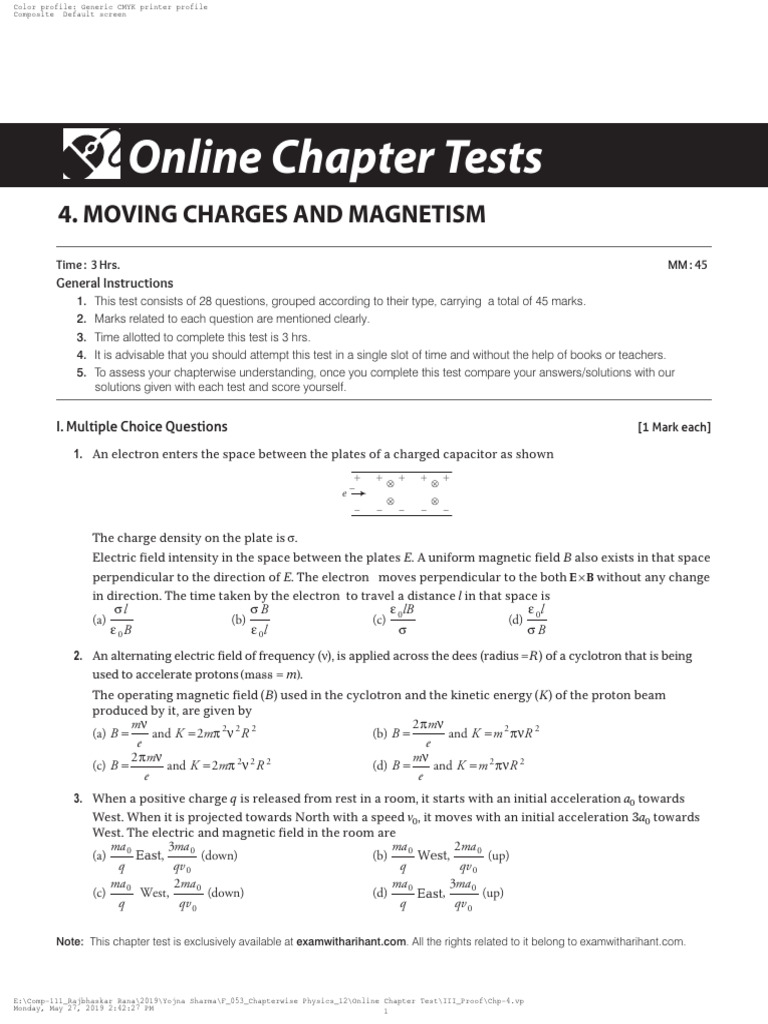 Moving Charges and Magnetism-1 | PDF | Magnetic Field | Electron